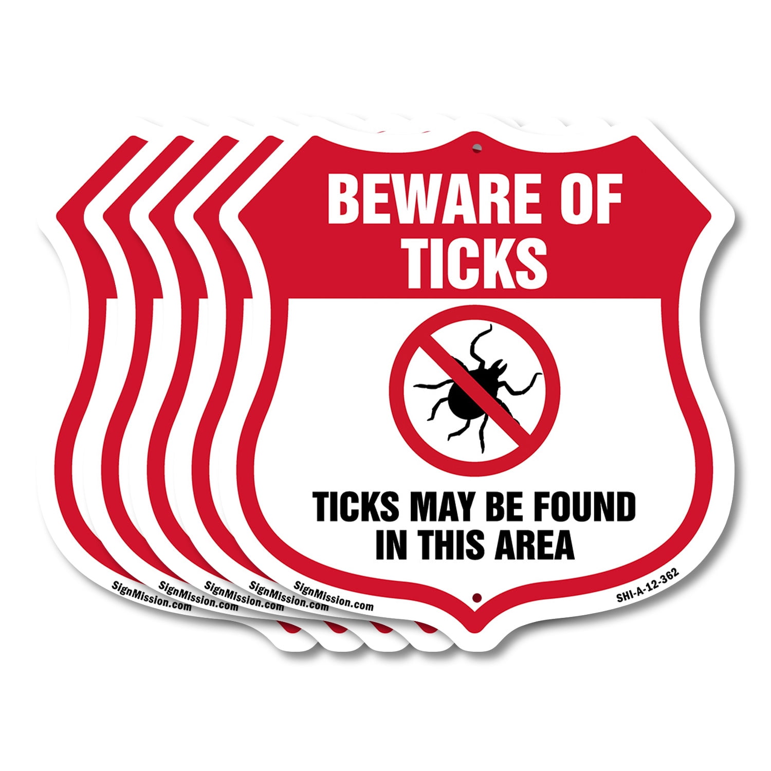 Beware Of Ticks Shield Sign Ticks May Be Found In This Area (5 Pack) 12 ...