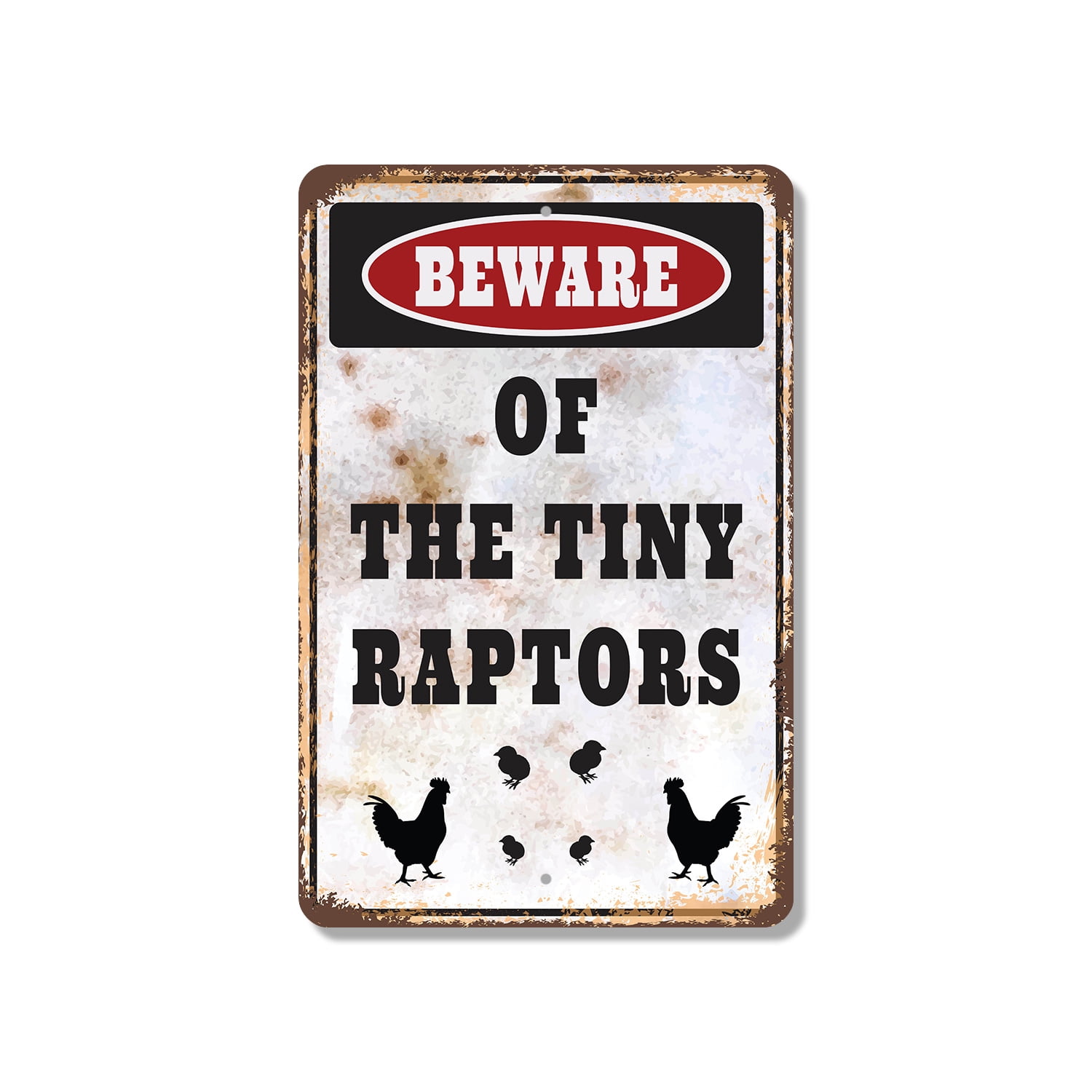 Beware Of The Tiny Raptors Vintage Style (2 Pack) 8 Inch x 12 Inch ...