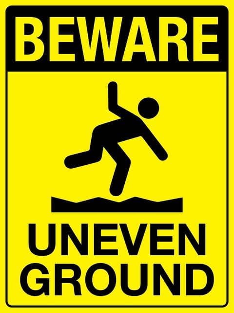 Beware Uneven Ground Sign Safety Restriction Alert Attention Caution ...