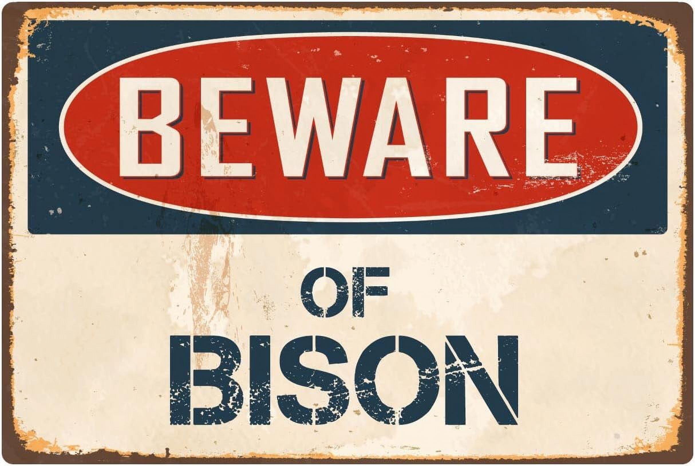 Beware of Bison 8 ” x 12 ” Vintage Retro Metal Sign - Walmart.com