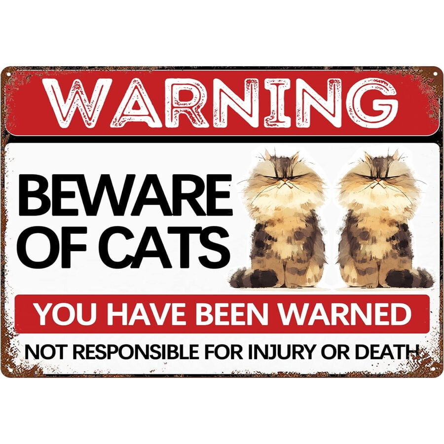 Beware of Cat Signs Vintage Metal Aluminum Warning Signs for Outdoor ...