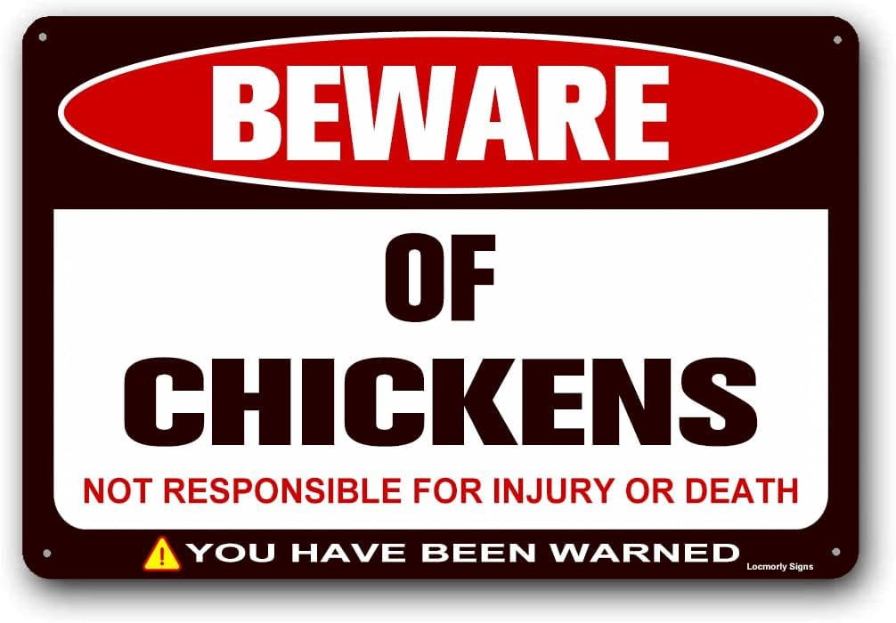 Beware of Chickens Aluminum Sign, 8x12 Inch, Funny Chickens Wall Decor ...