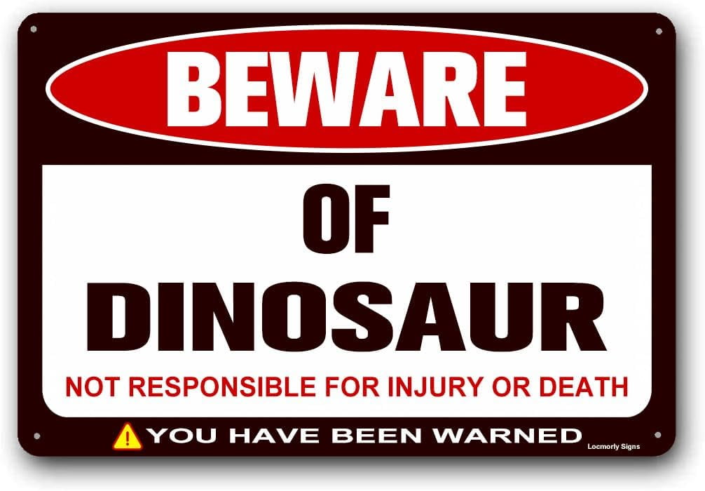 Beware of Dinosaur Aluminum Sign, 8x12 Inch, Funny Dinosaur Wall Decor ...
