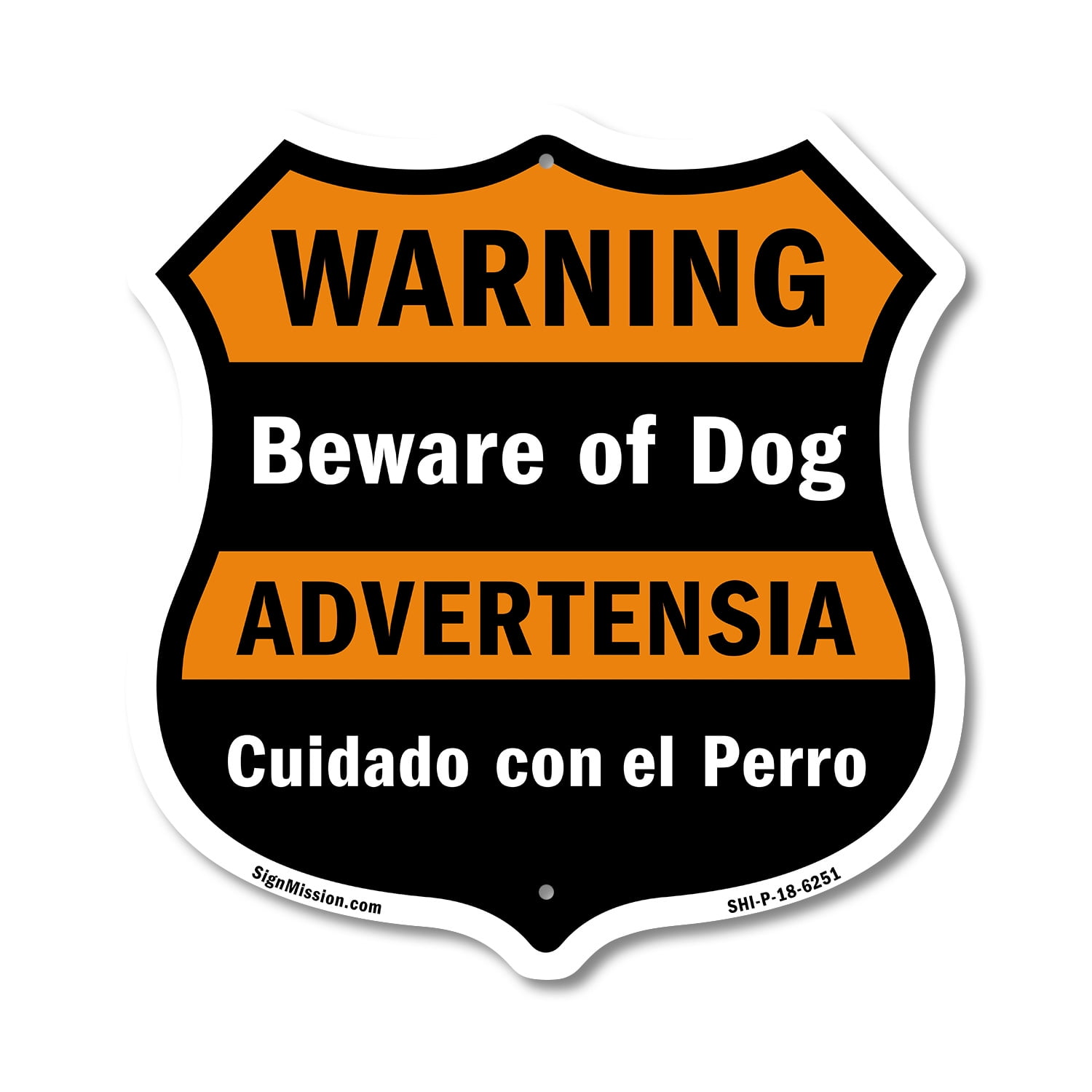 Beware of Dog Bilingual English / Spanish 12 inch X 12 inch Shield ...