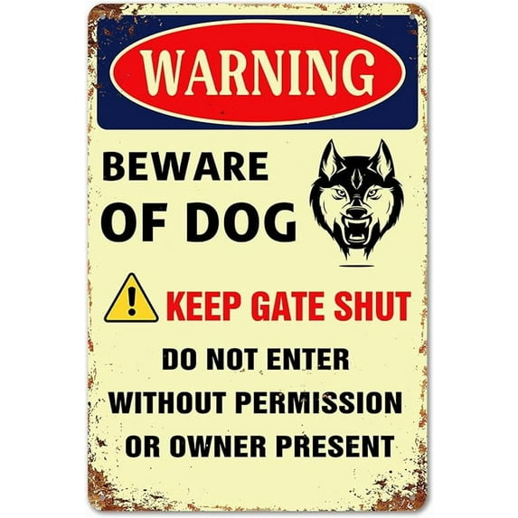 Beware of Dog Signs, 8x12 Inch Tin Metal, Landscape Orientation, Wall ...