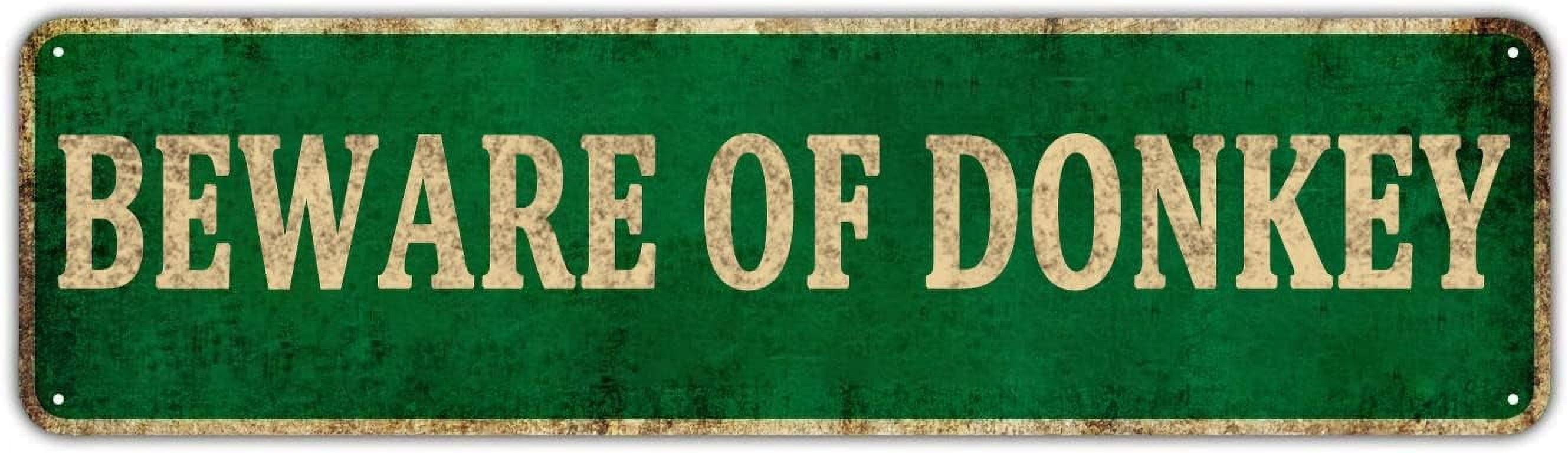 Beware of Donkey Metal Tin Sign Yard Outdoor Warning Fence Sign 4 x 16 ...