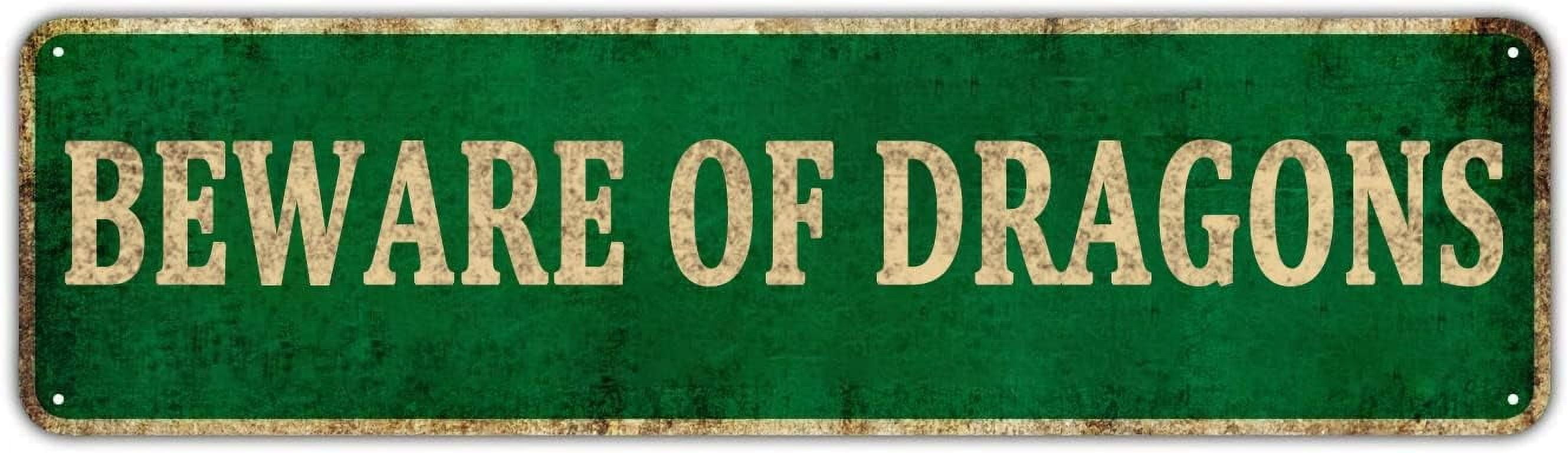 Beware of Dragons Metal Tin Sign Yard Outdoor Warning Fence Sign 4 x 16 ...