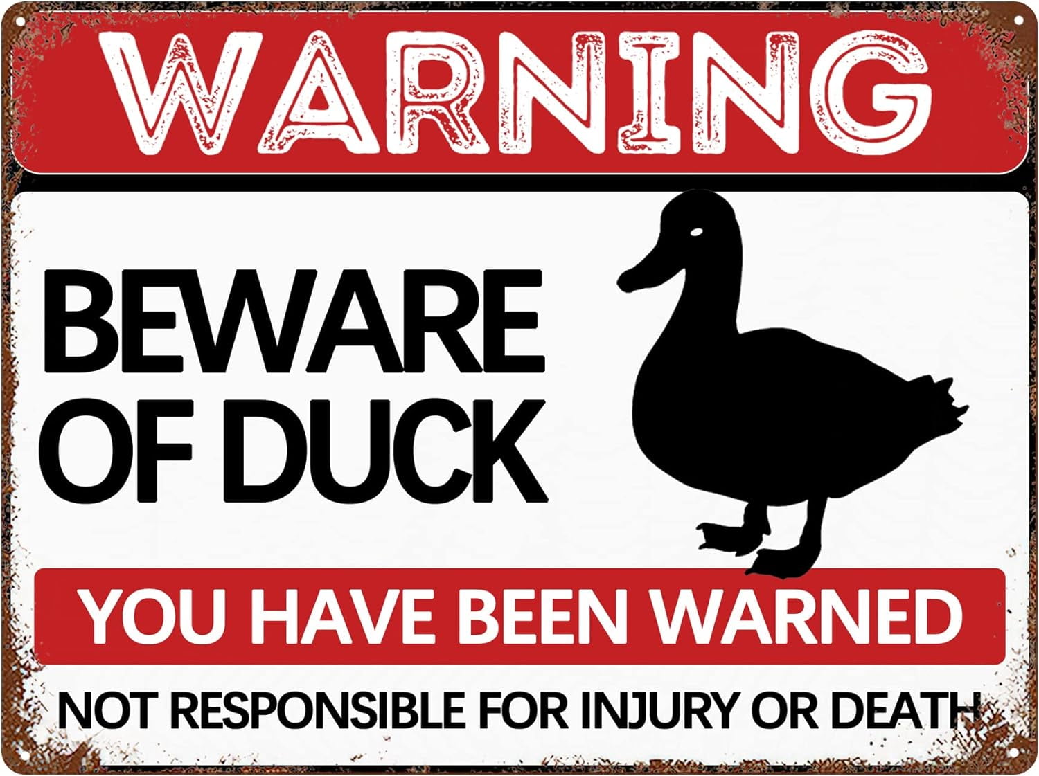 Beware of Duck Sign 12x16 inch - Vintage Rusty Metal Poster Animal Duck ...