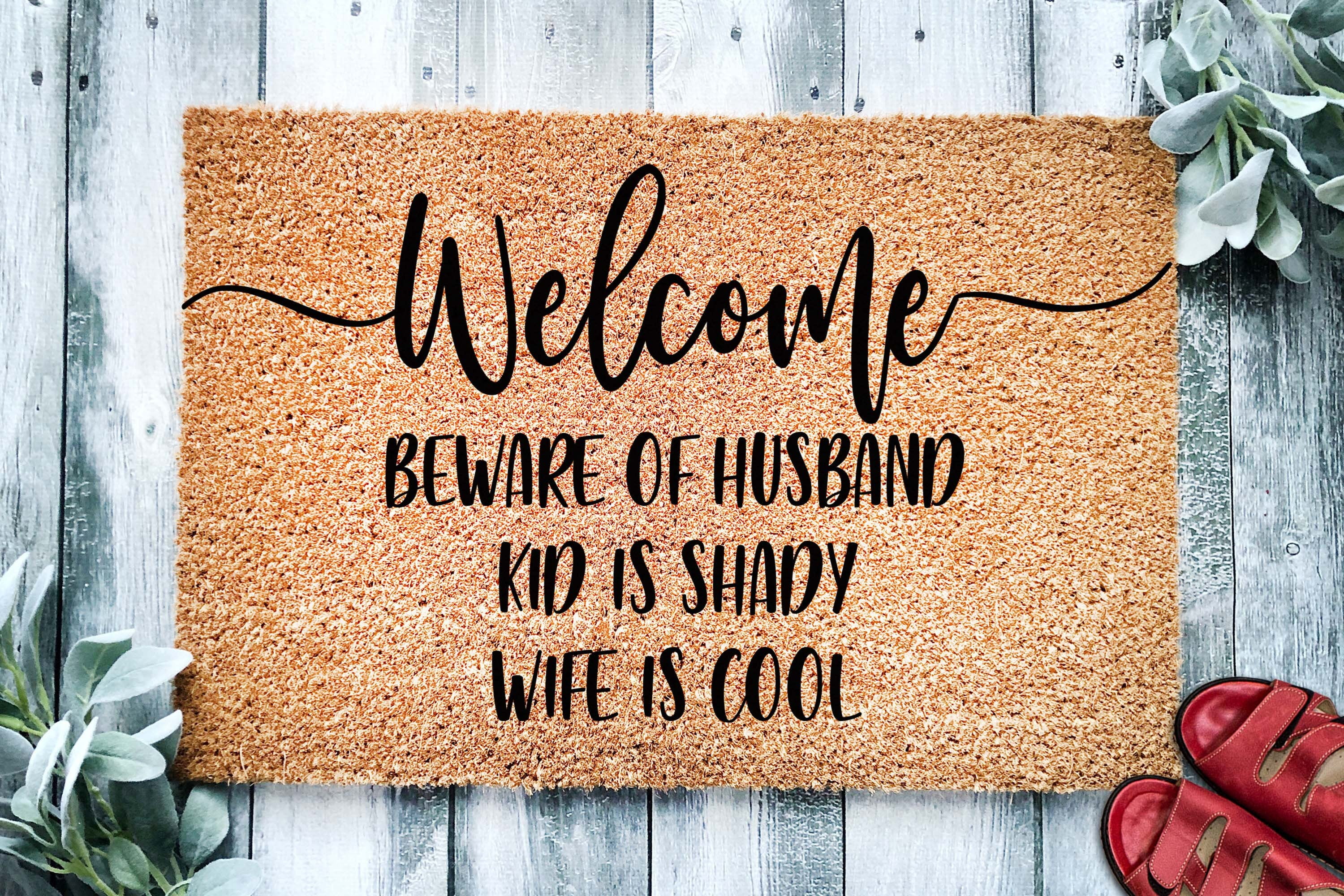 Beware of Husband Kid is Shady Wife is Cool | Funny Doormat | Welcome ...