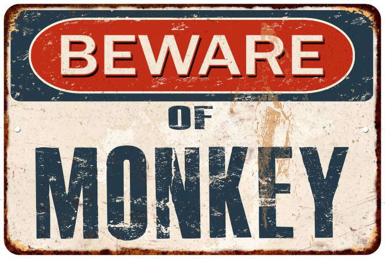 Beware of MONKEY Metal Sign Rusty Wall Decor 8x12 108120041479 ...