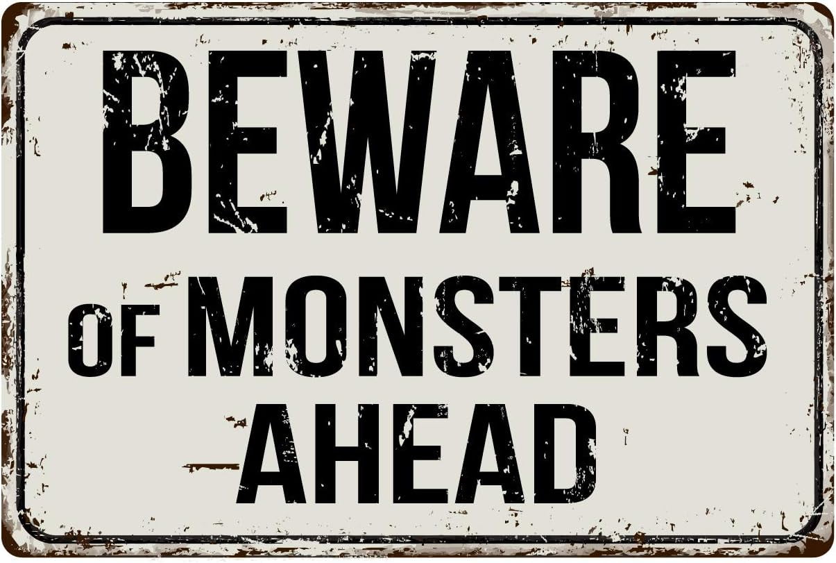 Beware of Monsters Ahead 8 ” x 12 ” Vintage Retro Metal Sign - Walmart.com
