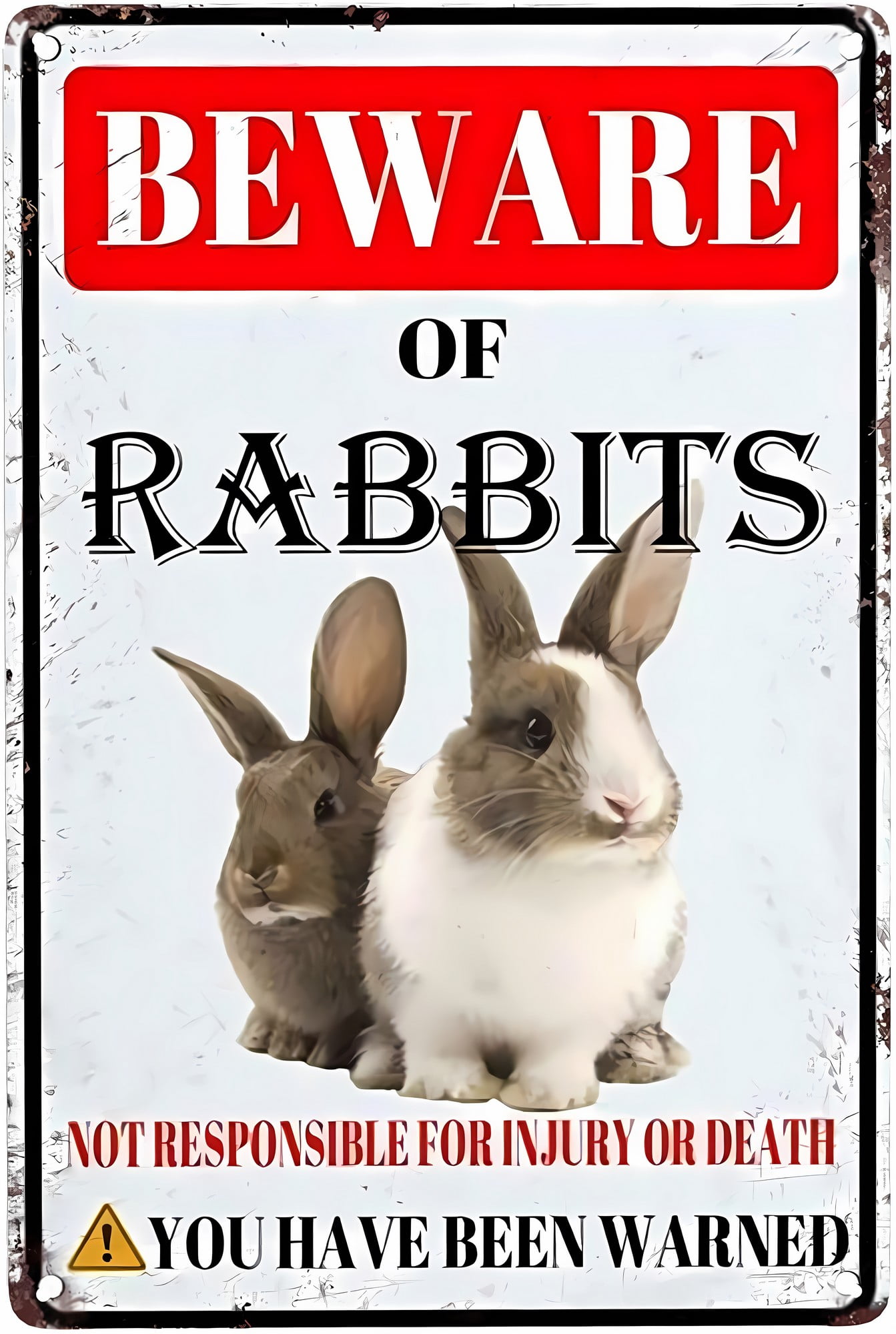 Beware of Rabbits 8"x12" Vintage Warning Metal Sign, Wall Decor, Home ...