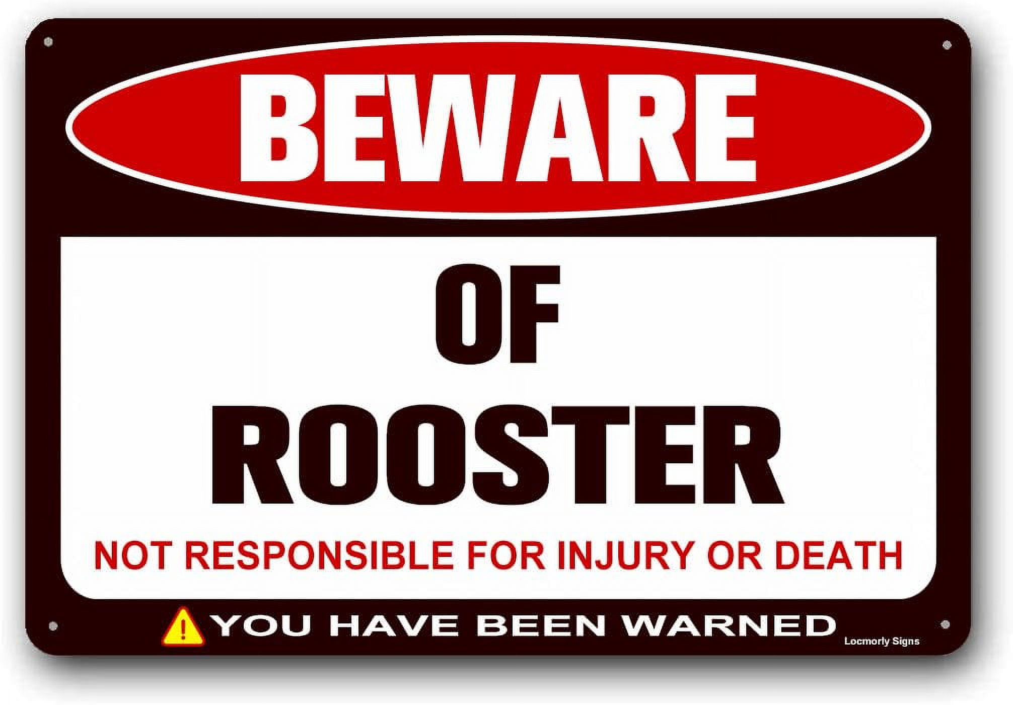 Beware of Rooster Sign, Funny Rooster Wall Decor Sign (Aluminum) Size ...