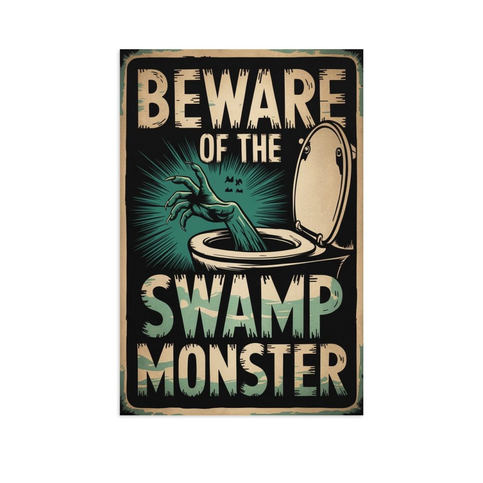 Beware of The Swamp Monster Poster Eerie Green Bathroom Wall Art Print ...