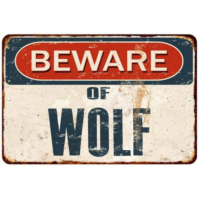 Beware of WOLF Metal Sign Rusty Wall Decor 8x12 108120041042 - Walmart.com
