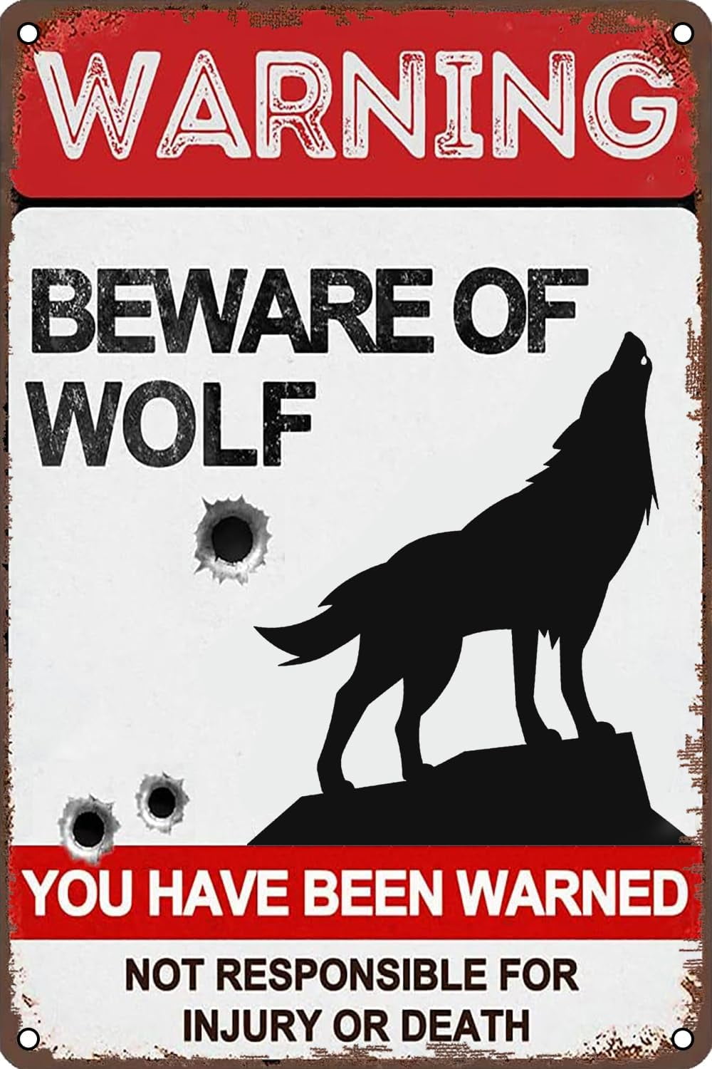 Beware of Wolf Wall Decor for Home Garden Man Cave Yard Sign Metal Tin ...