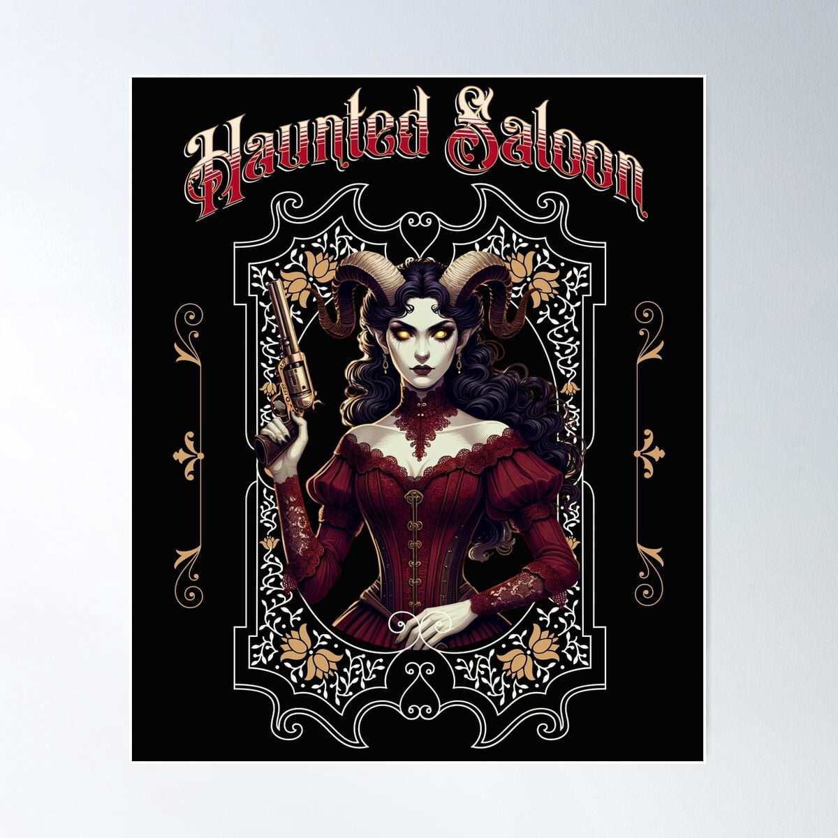 Bewitched Saloon Devil Girl Gothic Wild West Poster Wall Art, Modern ...