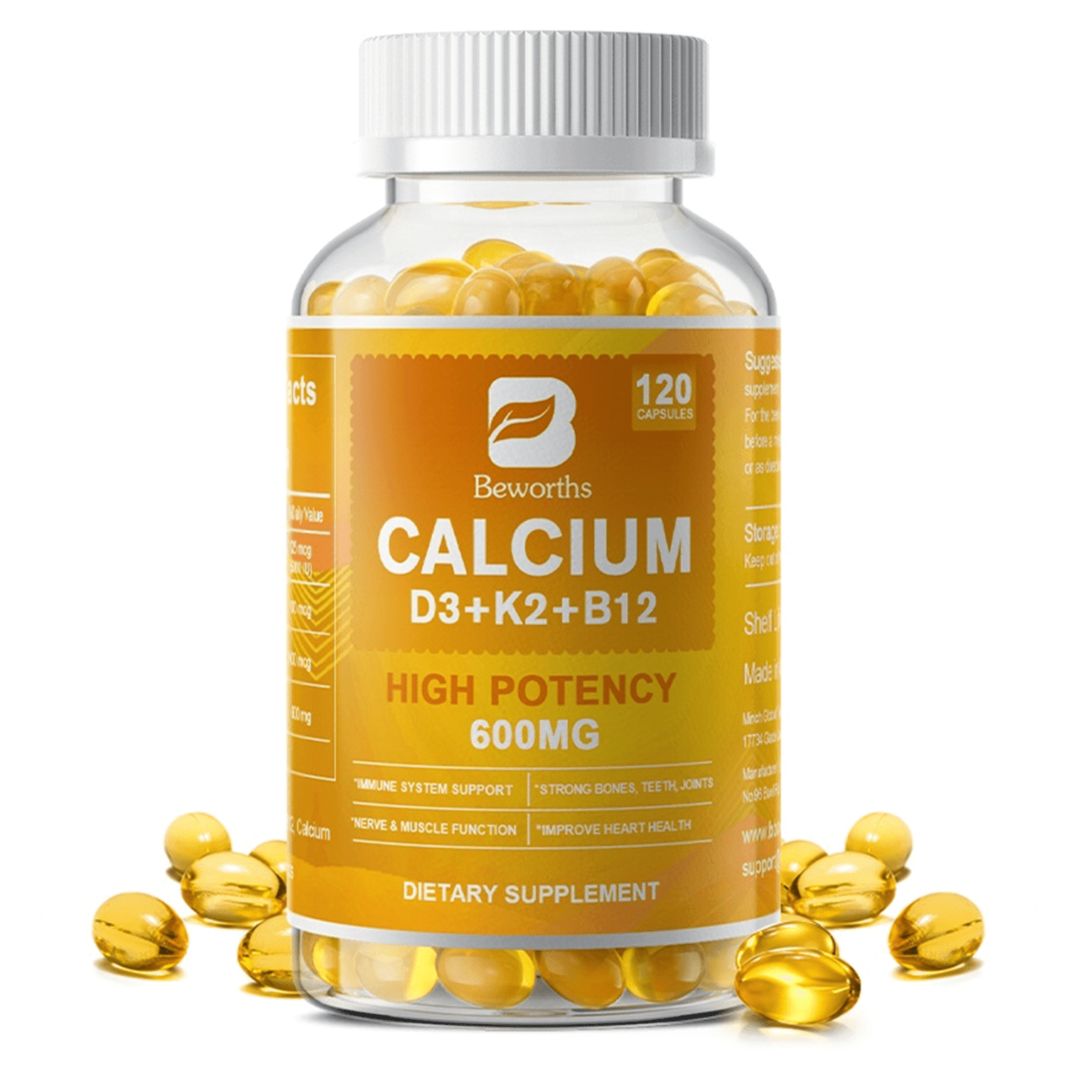Beworths 4-in-1 Calcium 600Mg Capsules, Vitamin D3 K2 B12, Bone Health ...