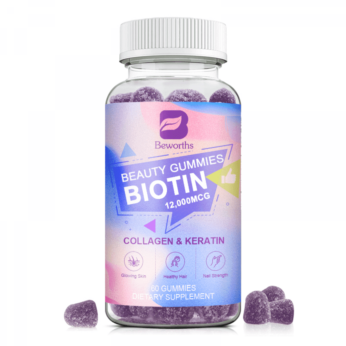 Beworths Biotin Gummies 12000mcg for Hair Growth, Skin & Nails, with ...