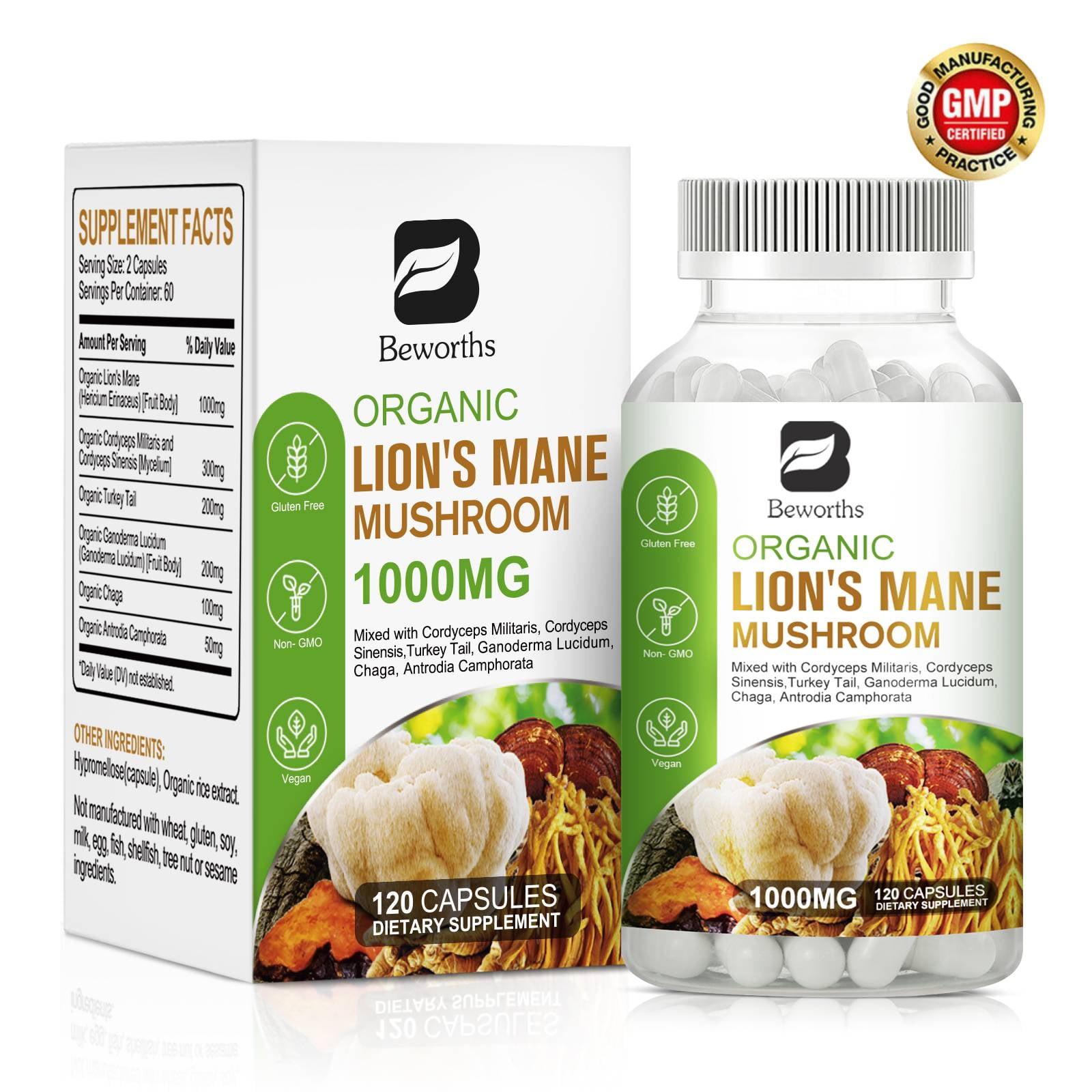 Beworths Organic Lion's Mane Mushroom, Mushroom Complex Supplement ...
