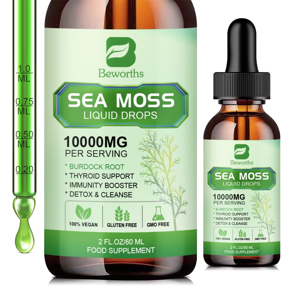 Beworths Organic Sea Moss Liquid Drops 10000mg - 5X Stronger than Gummy ...