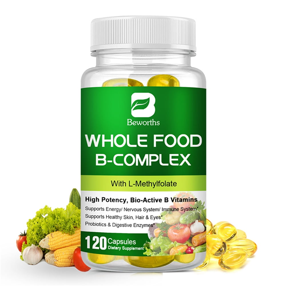 Beworths Super B Complex Vitamin - Whole Food Supplement B1, B2, B3, B5, B6, B7, B9, B12 ...