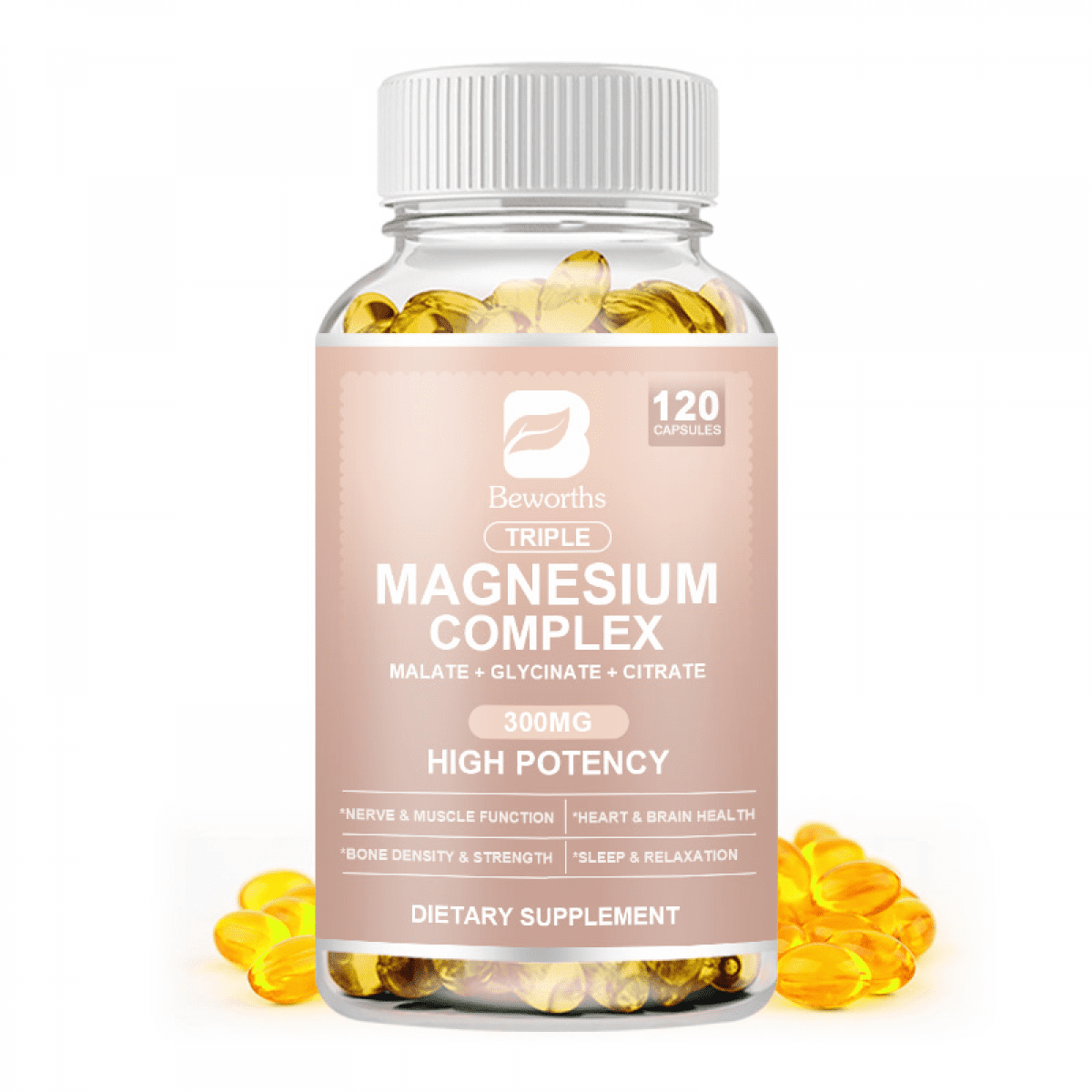 Beworths Pure Magnesium Complex Supplement Capsules - 300mg for Muscles ...