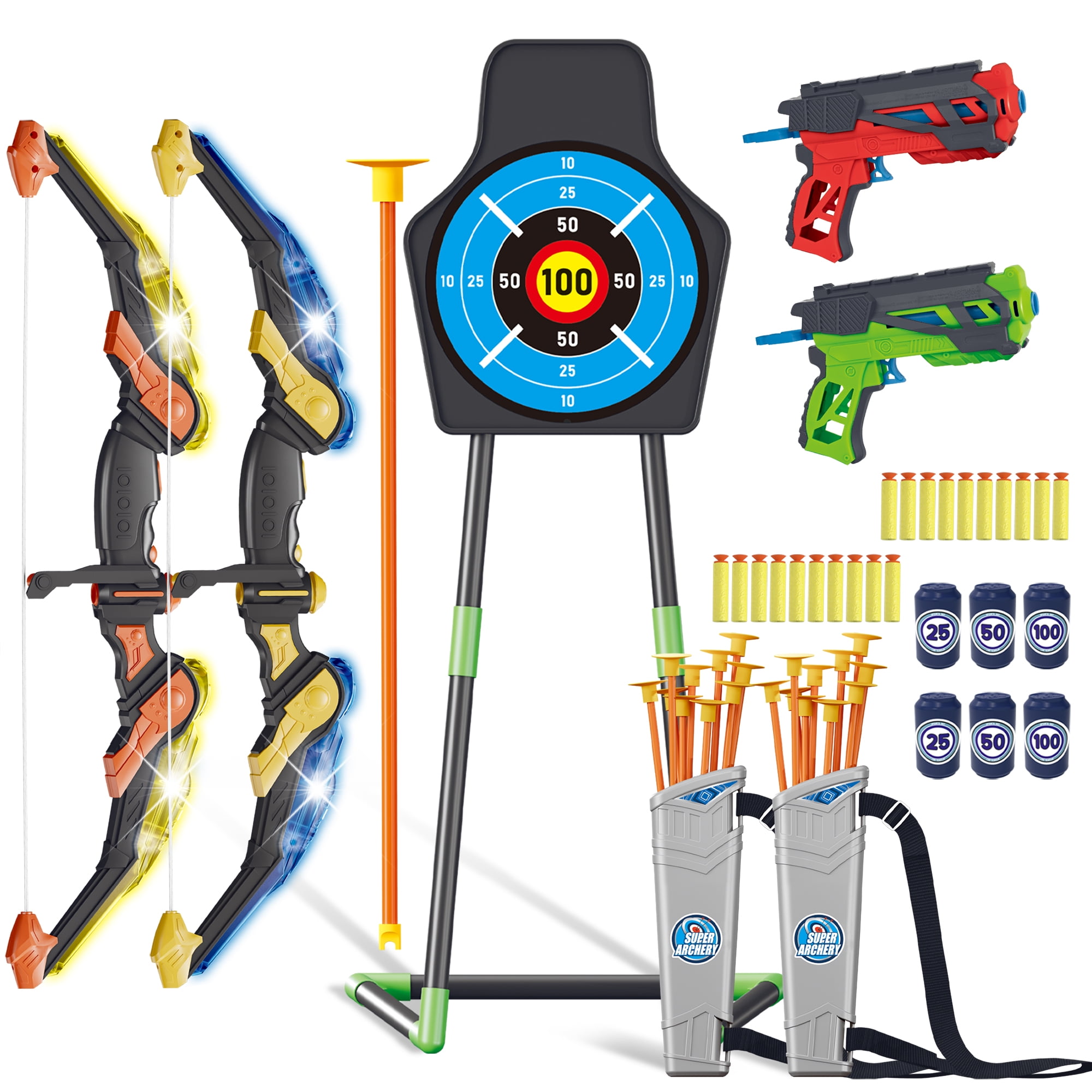 Bewos Kids Bow and Arrow Set, 2 Pack LED Light Up Archery Toy, Bow and ...