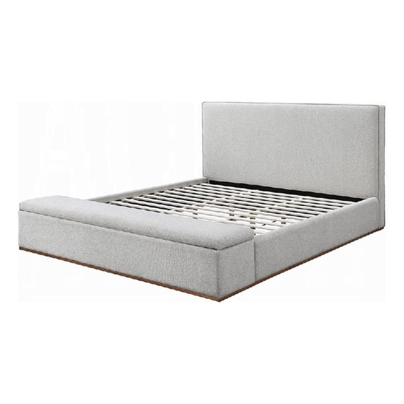 Bex King Platform Bed- Lift Top Storage Bench- Gray Linen Upholstery ...