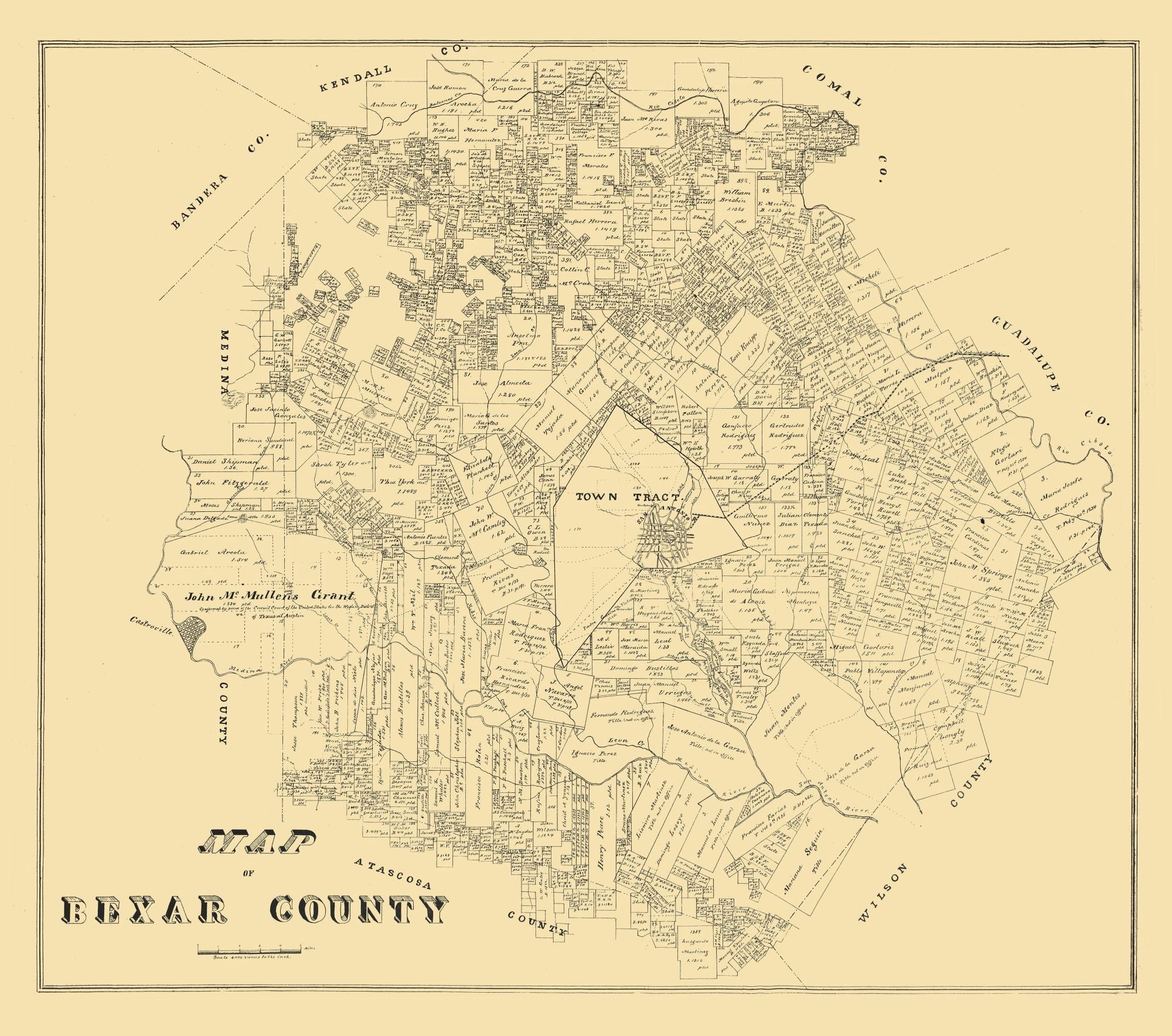 Historic County Map - Bexar County Texas - General Land Office 1879 ...