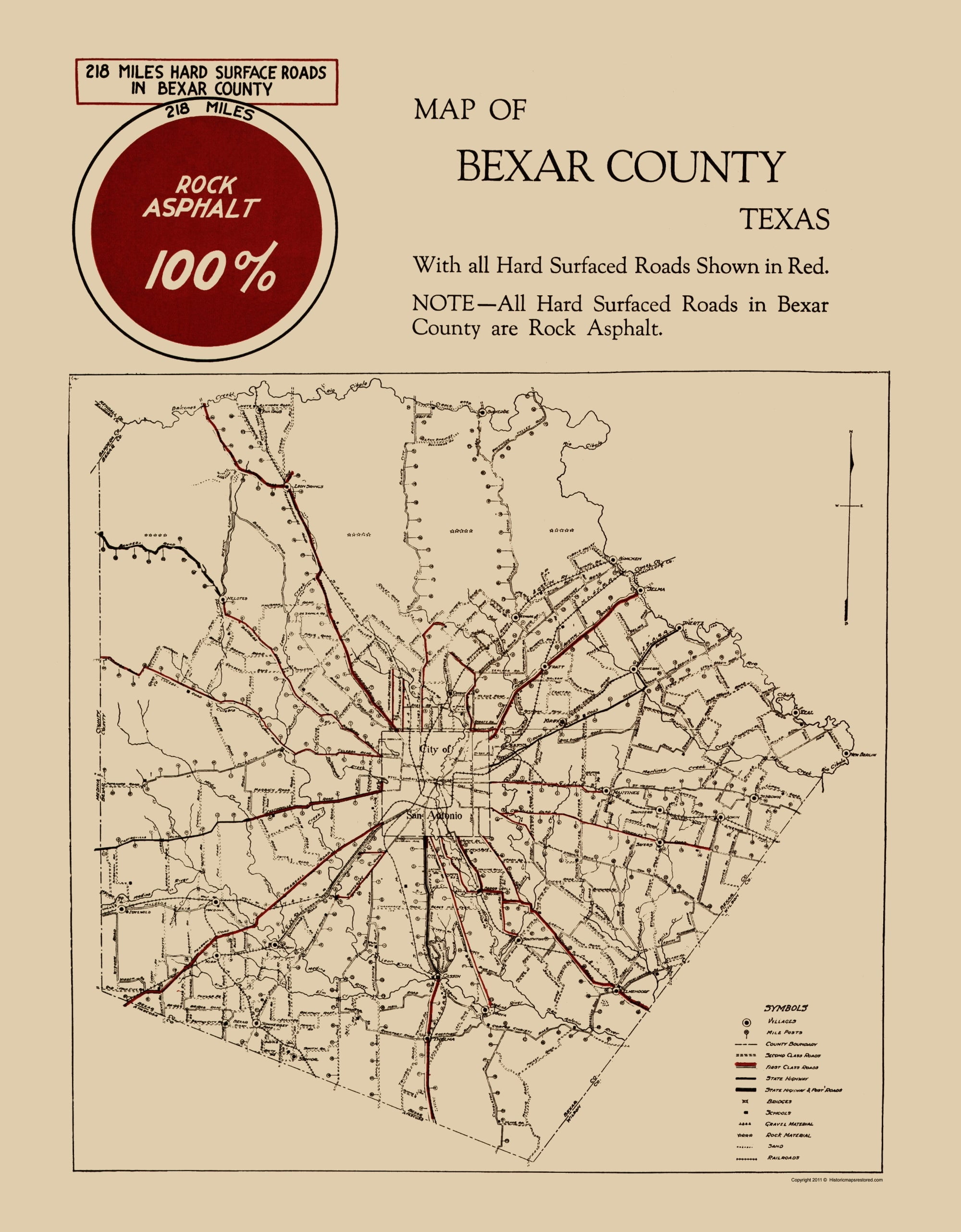 Historic County Map - Bexar County Texas Roads - 1923 - 23 x 29.46 ...