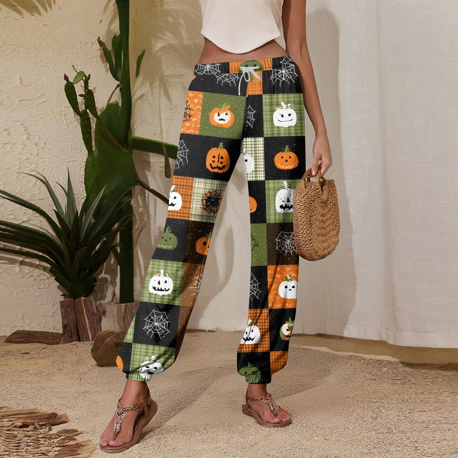 Bexdxz Halloween Bat Ghost Pumpkin Printed Jogger Pants, Drawstring ...