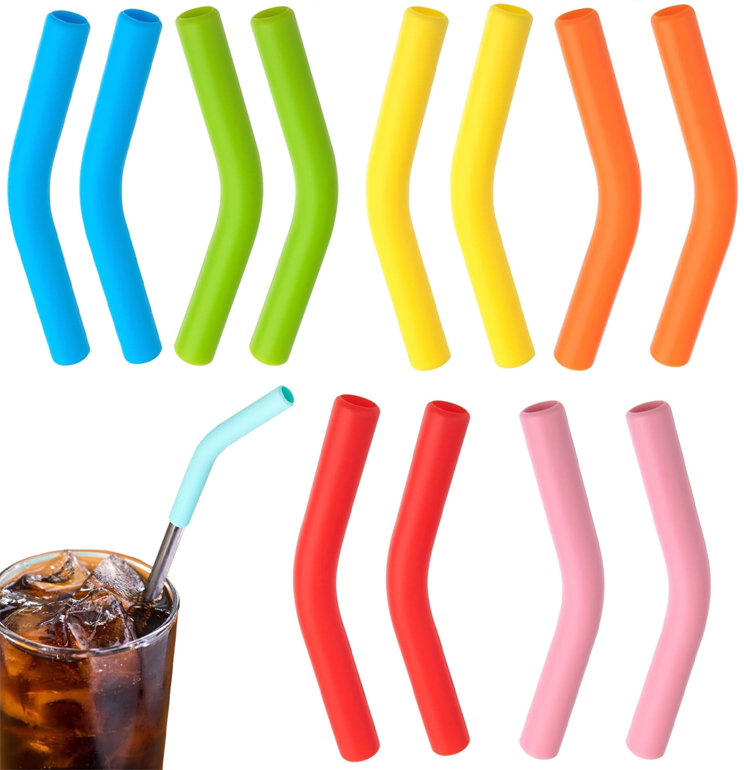 Bexikou 12 Pcs Silicone Straw Tips,Food Grade Rubber Metal Straws Tips ...