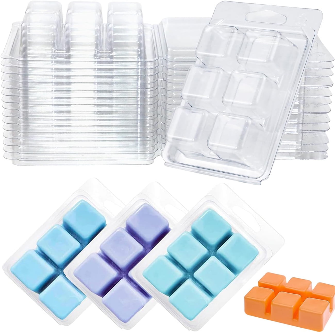 Bexikou 20 Packs Square Wax Melt Molds,Wax Melt Containers, 6 Cavity ...