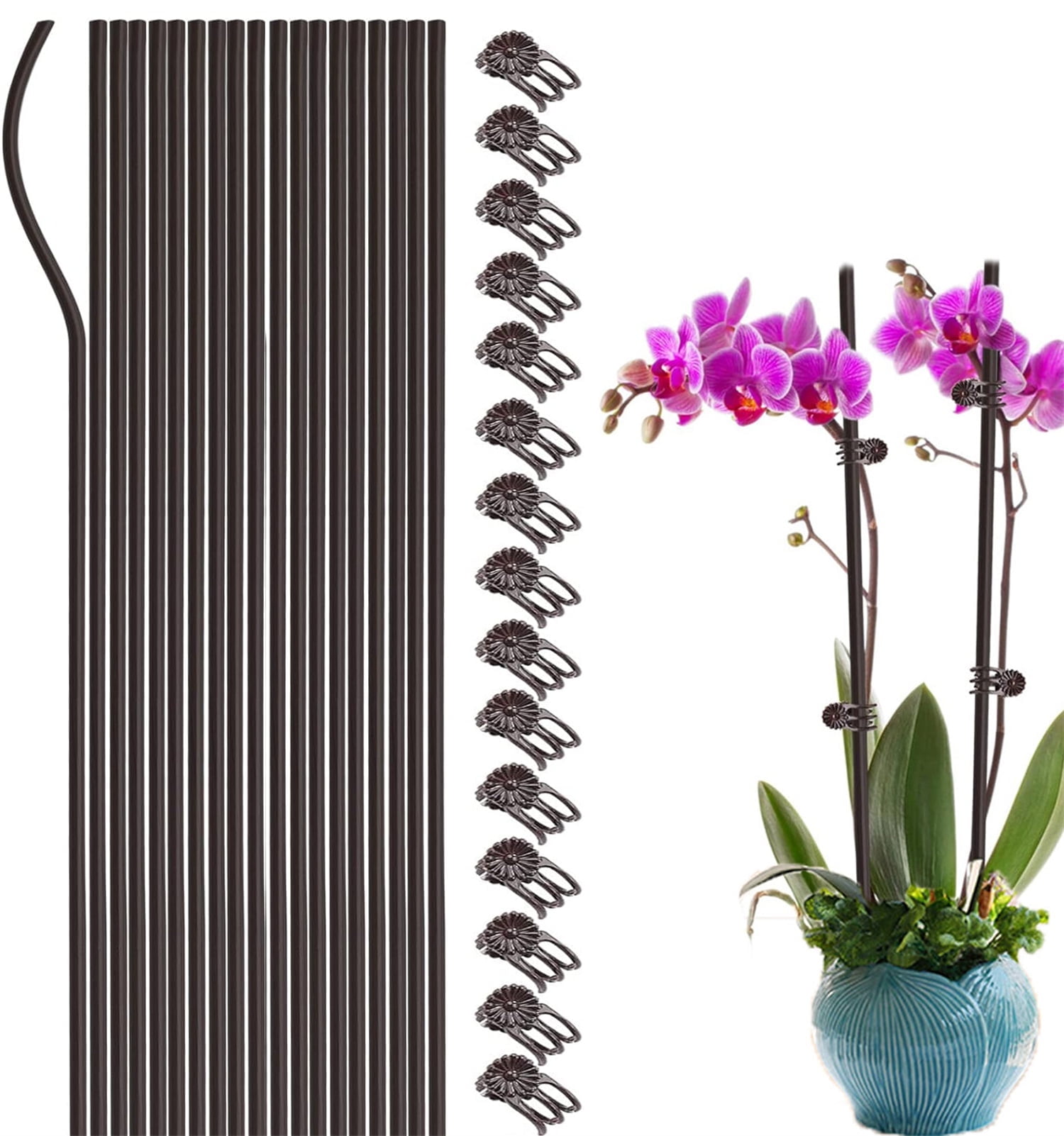Bexikou 20Pcs 15.75 Inches Bendable Orchid Stakes and Clips,Metal ...