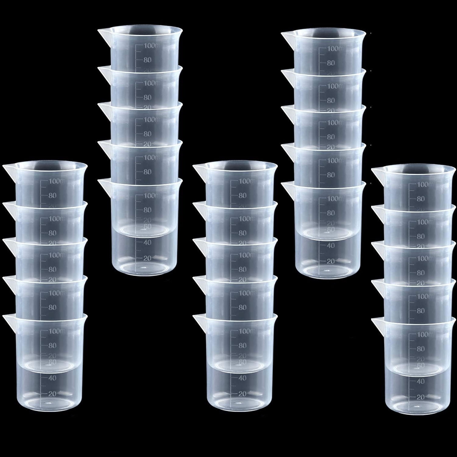 Bexikou 25 Pack 100ml/3.4oz Plastic Beakers Epoxy Mixing Cups, Plastic ...