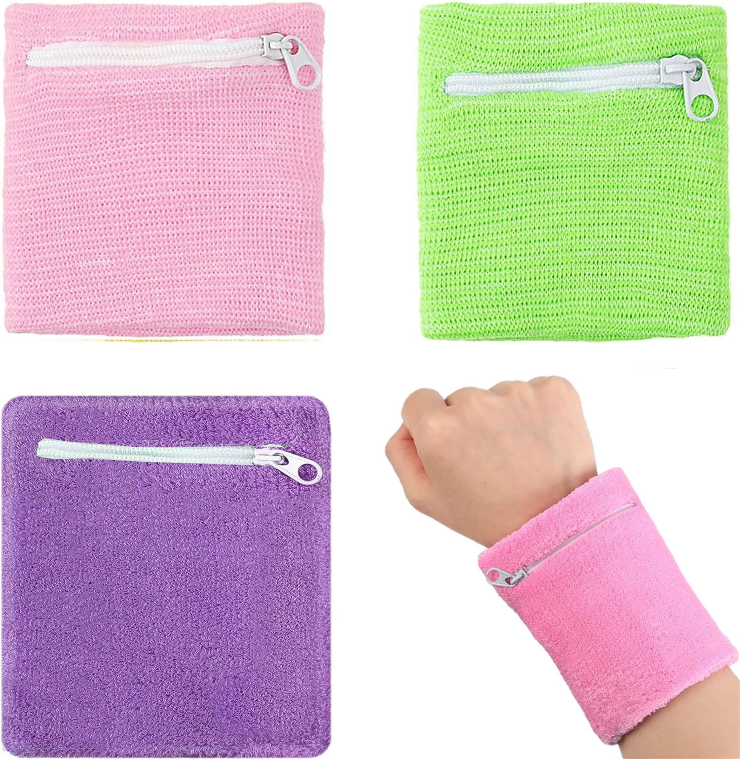 Bexikou 3 Pcs Wrist Wallet,Wrist Sweat Bands with Zipper,Sports Absorb ...