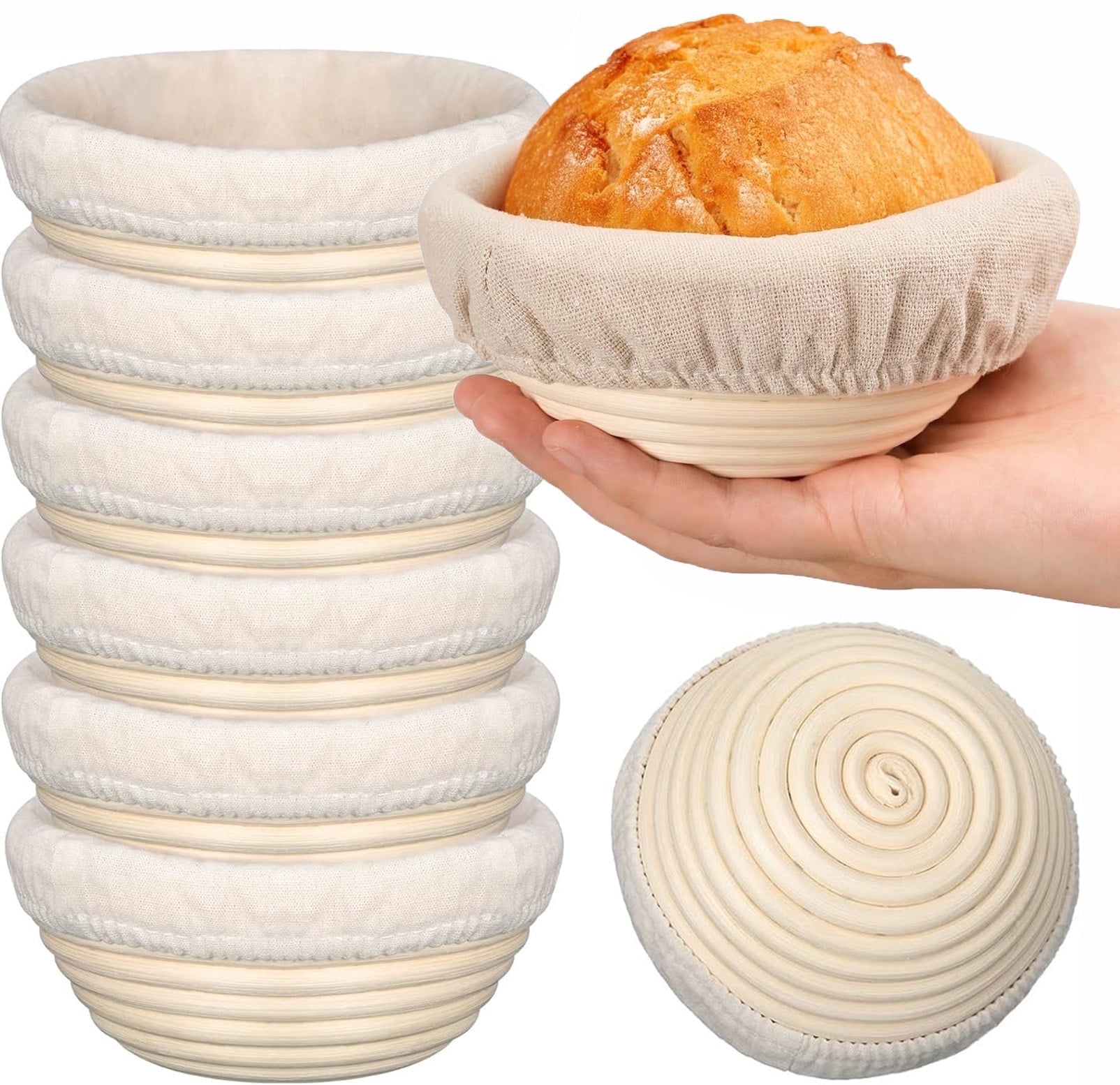 Bexikou 5 Inch Banneton Bread Proofing Basket Set of 6,Mini Sourdough ...