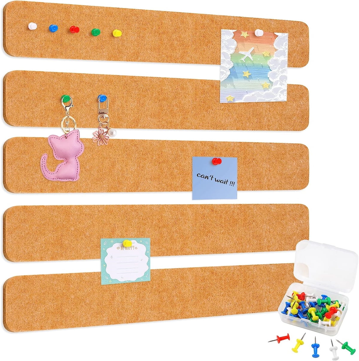 Bexikou 5 Pack Felt Cork Boards for Walls,Felt Pin Board Bar with 25 ...