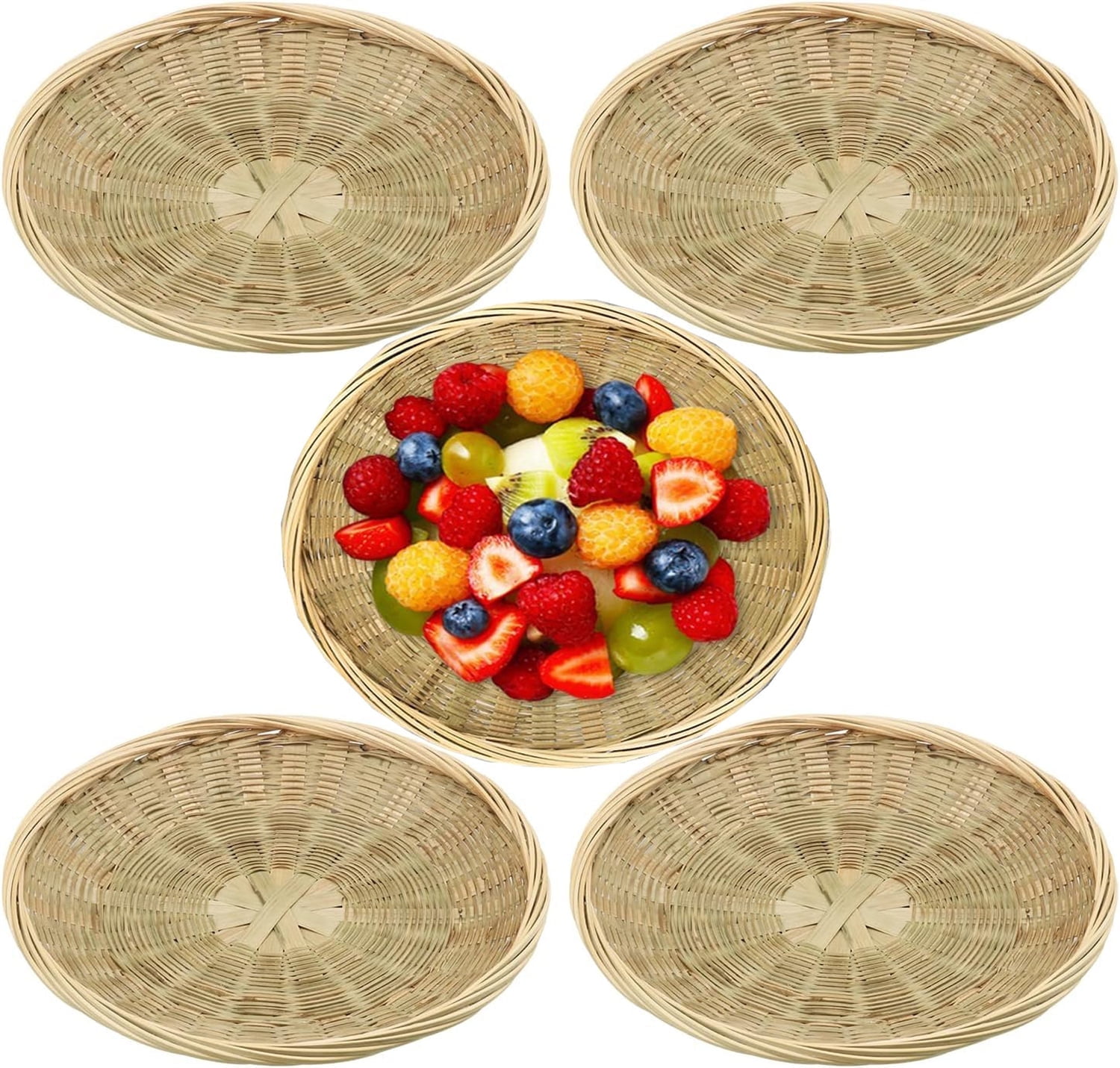 Bexikou 4 Pcs 98 Inch Bamboo Paper Plate Holderhand Weave Wicker Plate Holdersreusable Paper
