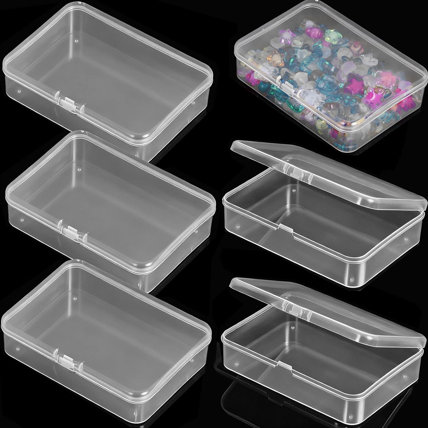 Bexikou 6 Pack Small Clear Plastic Storage Containers with Hinged Lids ...