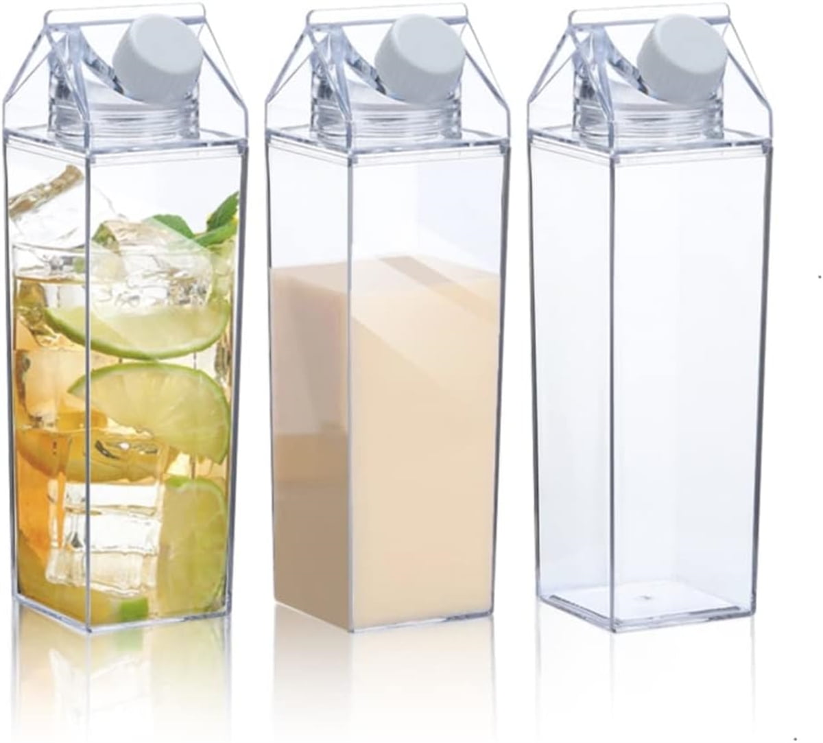 Bexikou Clear Milk Carton Water Bottles, 17Oz Leakproof Cute Square ...