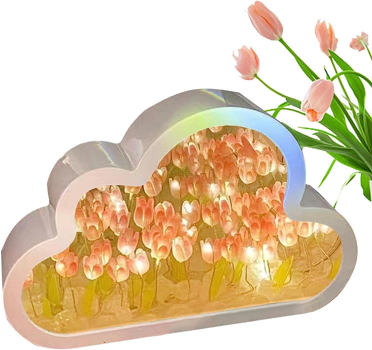 Bexikou Cloud Shaped Tulip Night Light, DIY Cloud Tulip Lamp Mirror ...