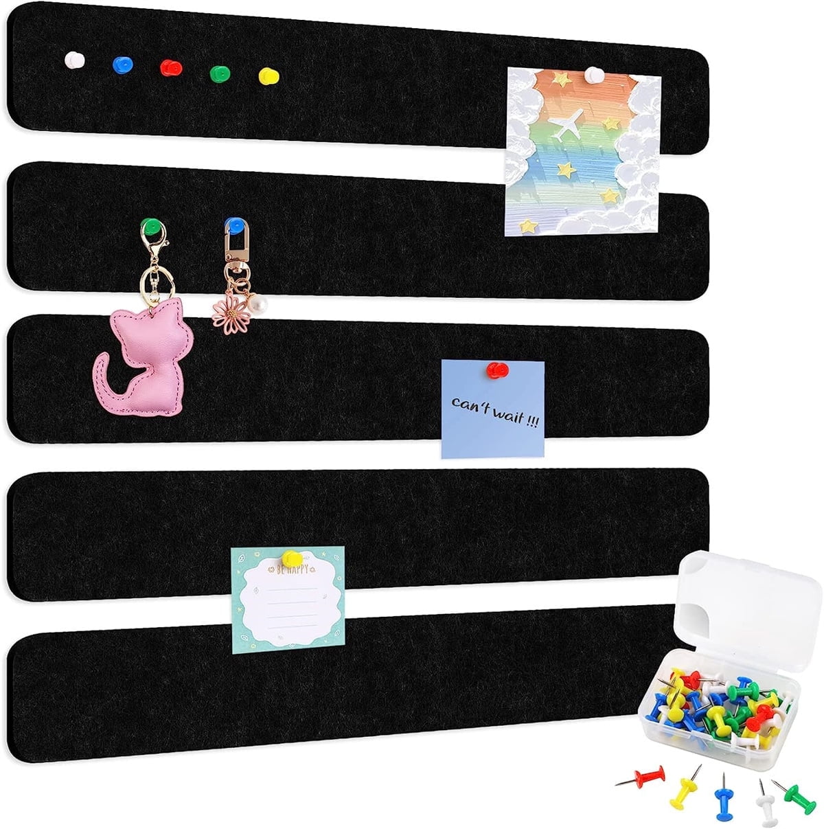 Bexikou Felt Bulletin Board, 5Pcs Black Felt Pin Board Bar Strips，Self ...
