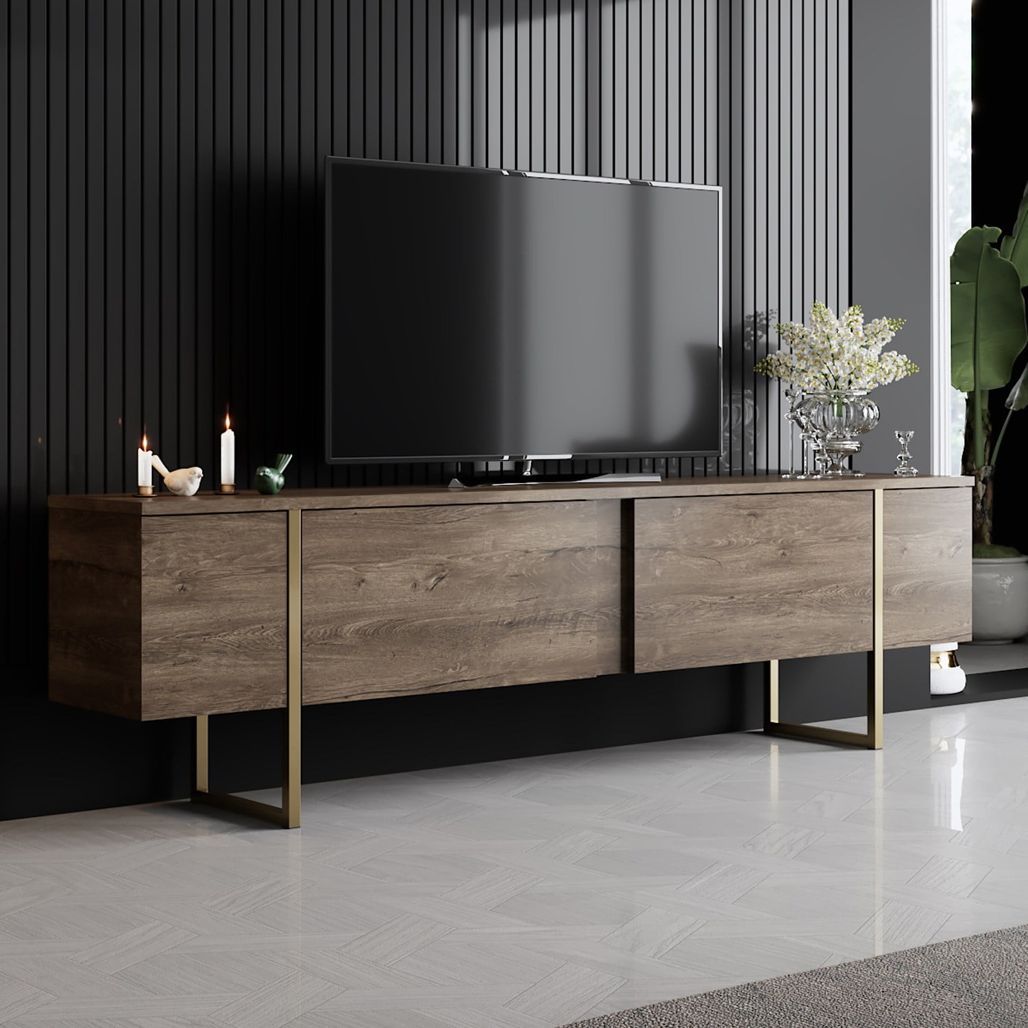 Bexley - Luxe - Walnut, Gold TV Stand - Walmart.com