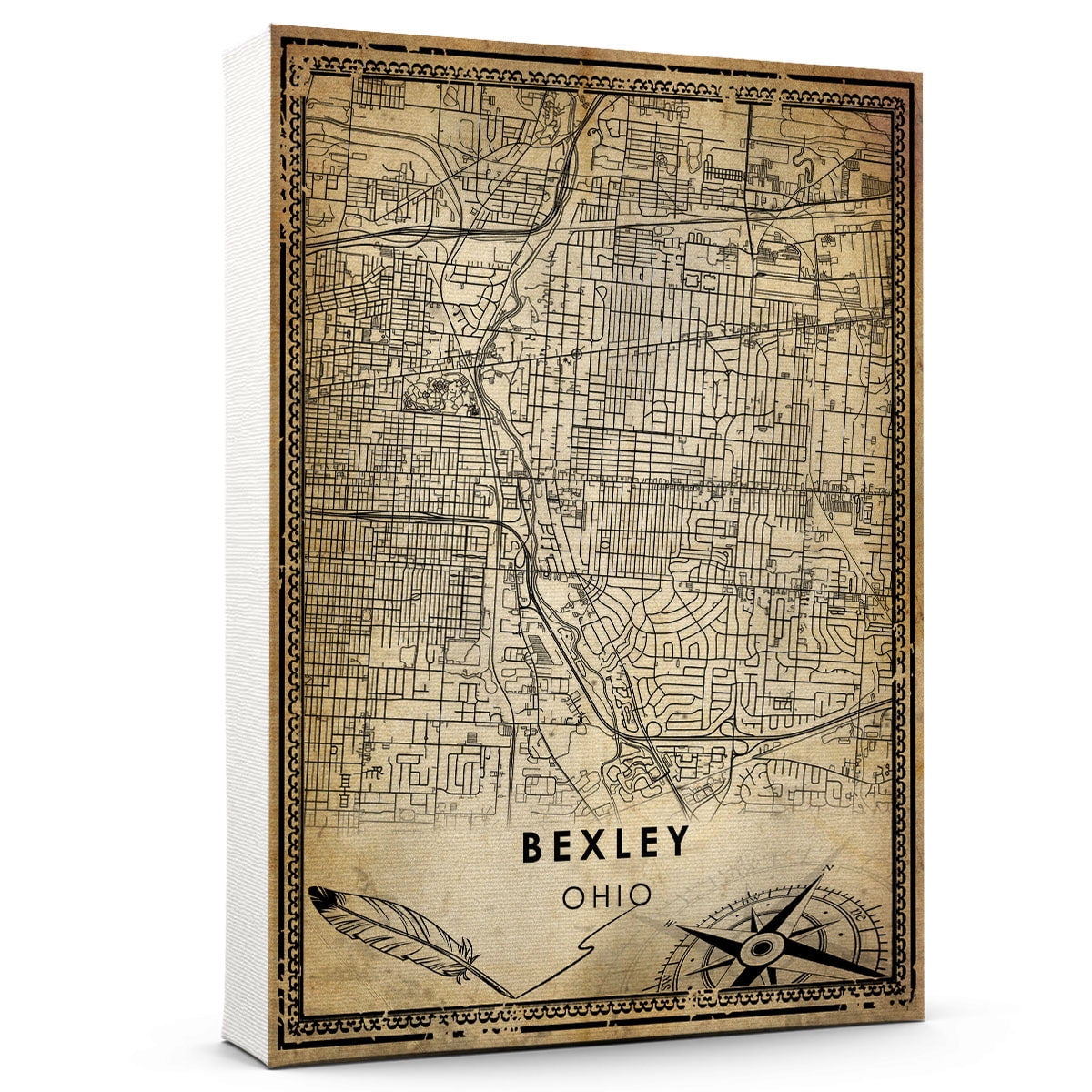 Bexley Vintage Map Prints Canvas, Ohio Map Art Canvas, Canvas, Bexley ...