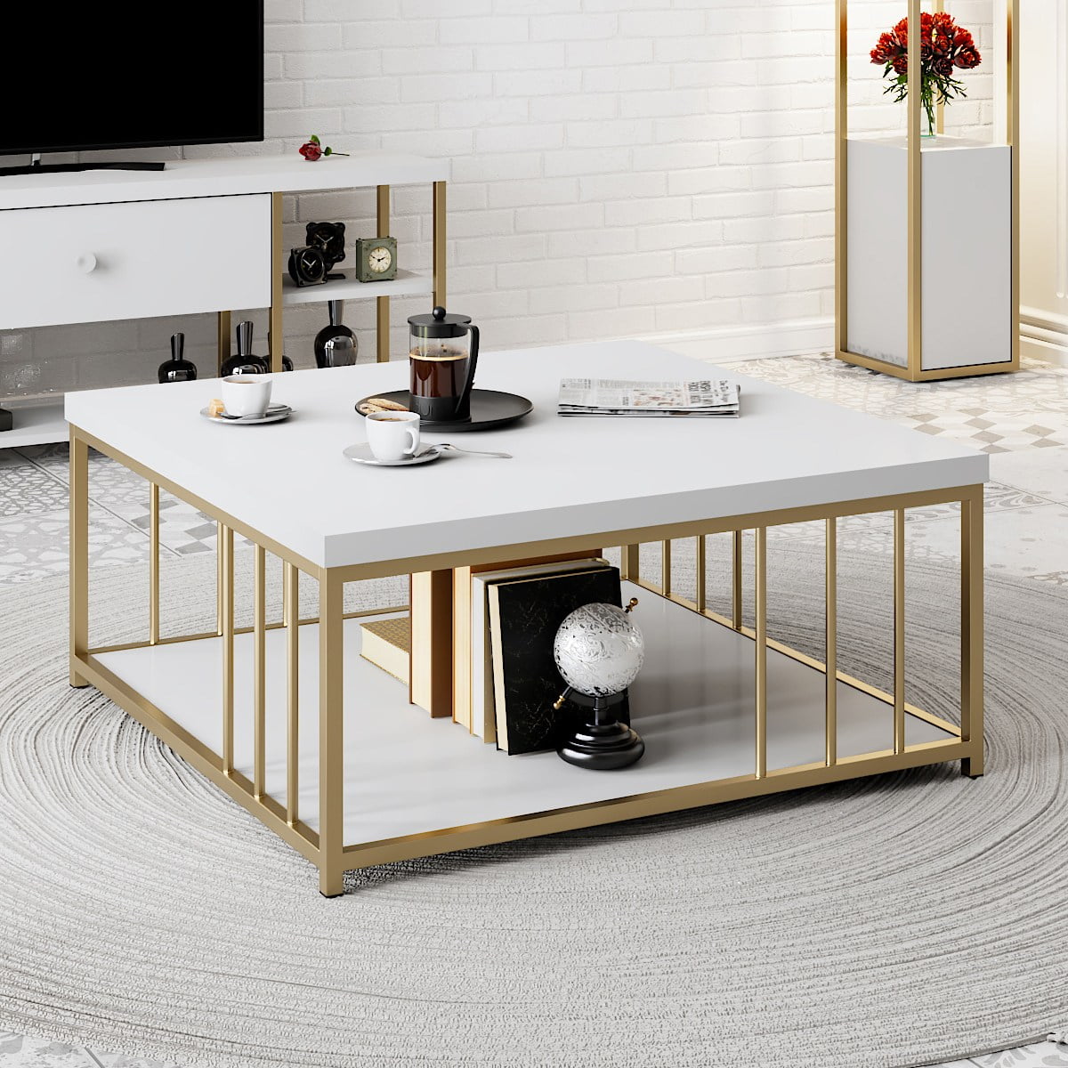 Bexley - Zenn - White, Gold Coffee Table - Walmart.com