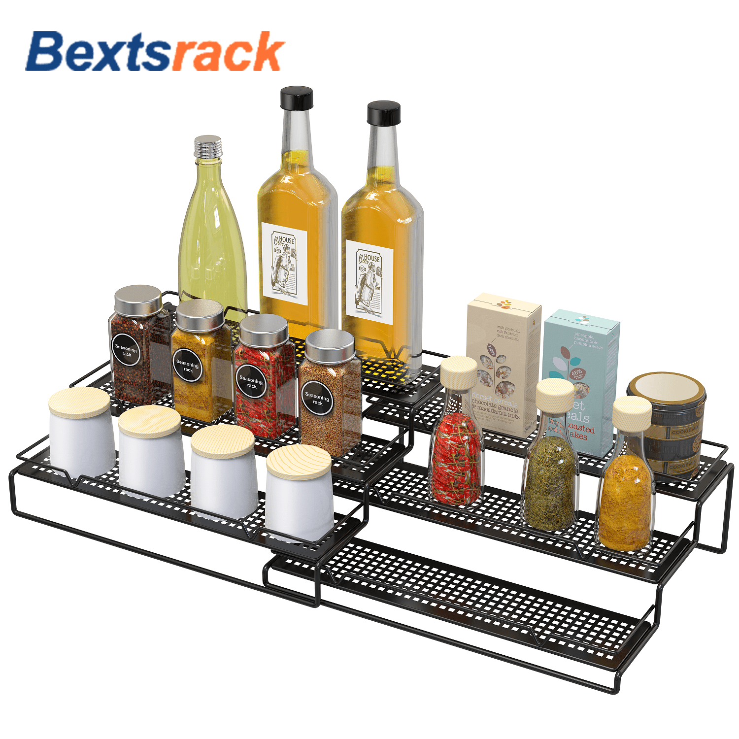 Bextsrack 3 Tier Expandable Spice Rack Set, Space Saver Step Shelf ...