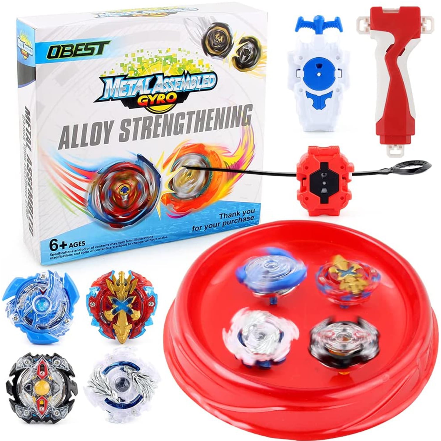 Bey Battling Gyro Tops Burst with Launchers and Red Stadium Arena, 4 Battling Tops and 2 ...