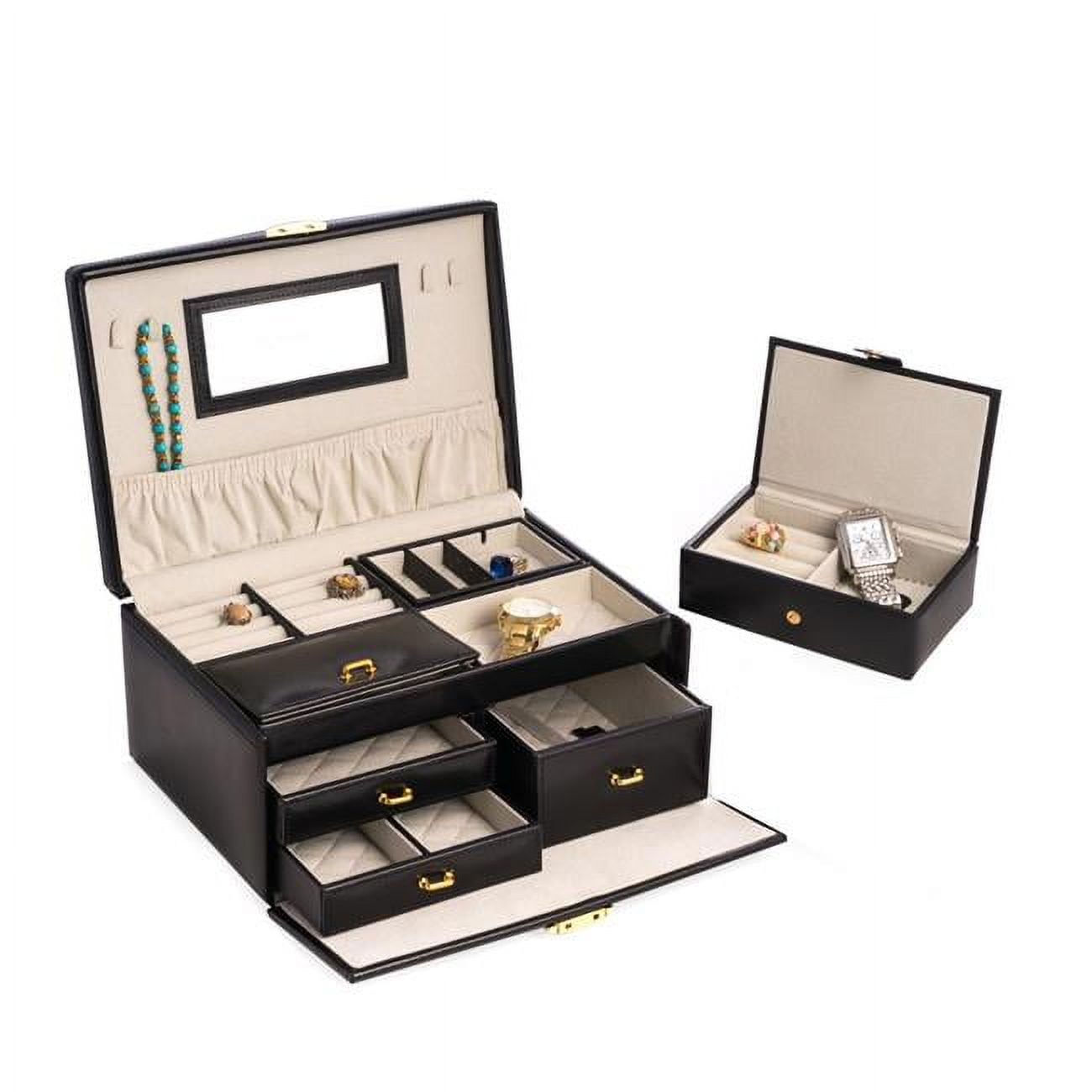 Bey-Berk 2 Level Jewelry Box | Multi-Drawers | Black Leather | BB564BLK ...